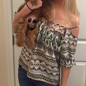 Tops | Boho Lattice Cold Shoulder Festival Blouse | Poshmark